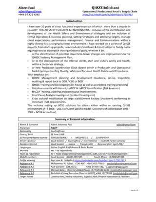 Curriculum Vitae of Albert J. Faul QHSSE_ Saudi Arabia 2016FIN | PDF