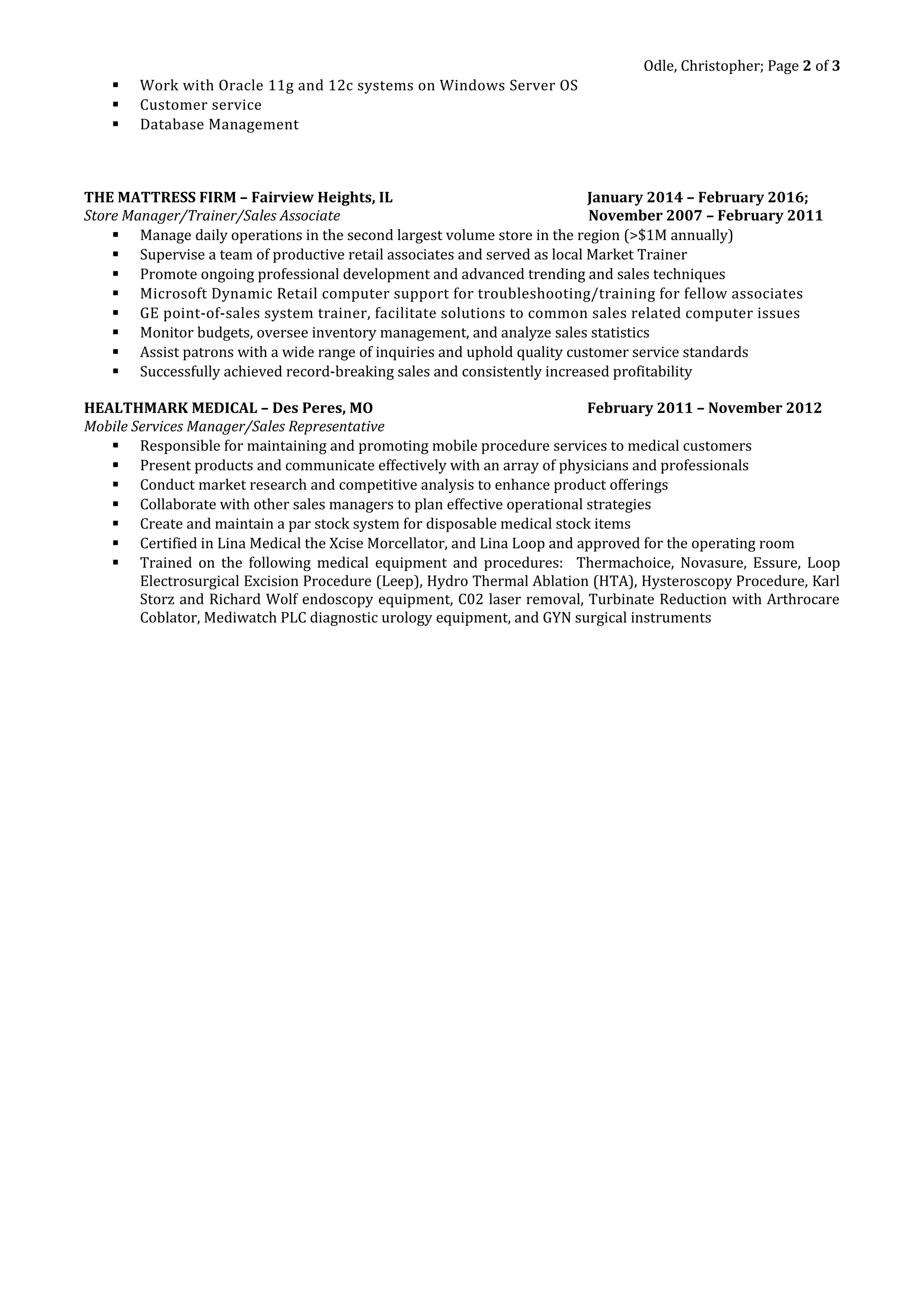 Chris Odle Resume 2016 | DOC | Databases | Computer Software and ...