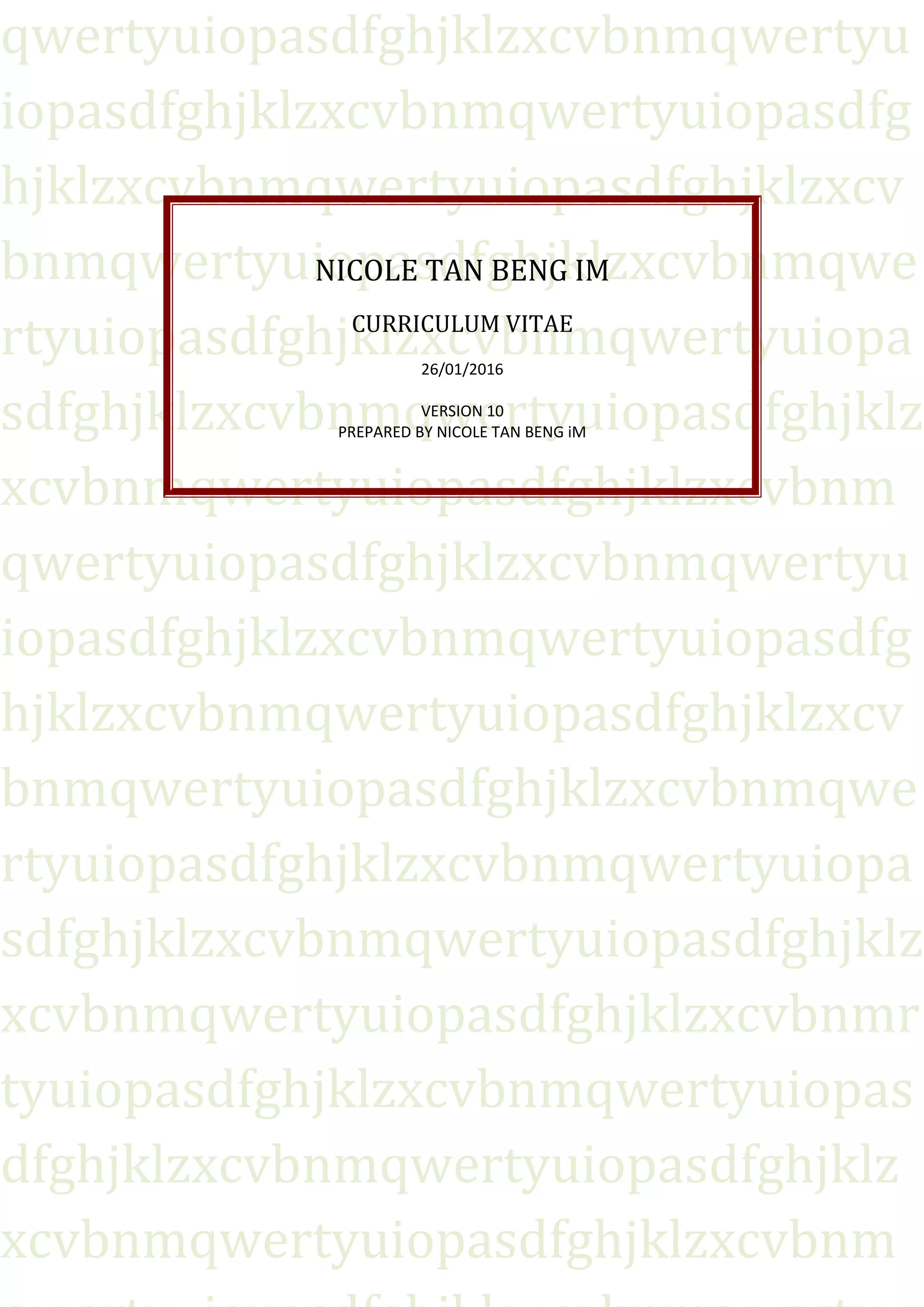 NICOLE TAN BENG IM.CV version10 | PDF