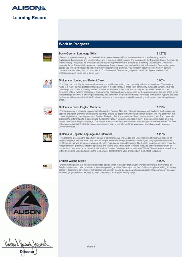 ALISON learning record | PDF
