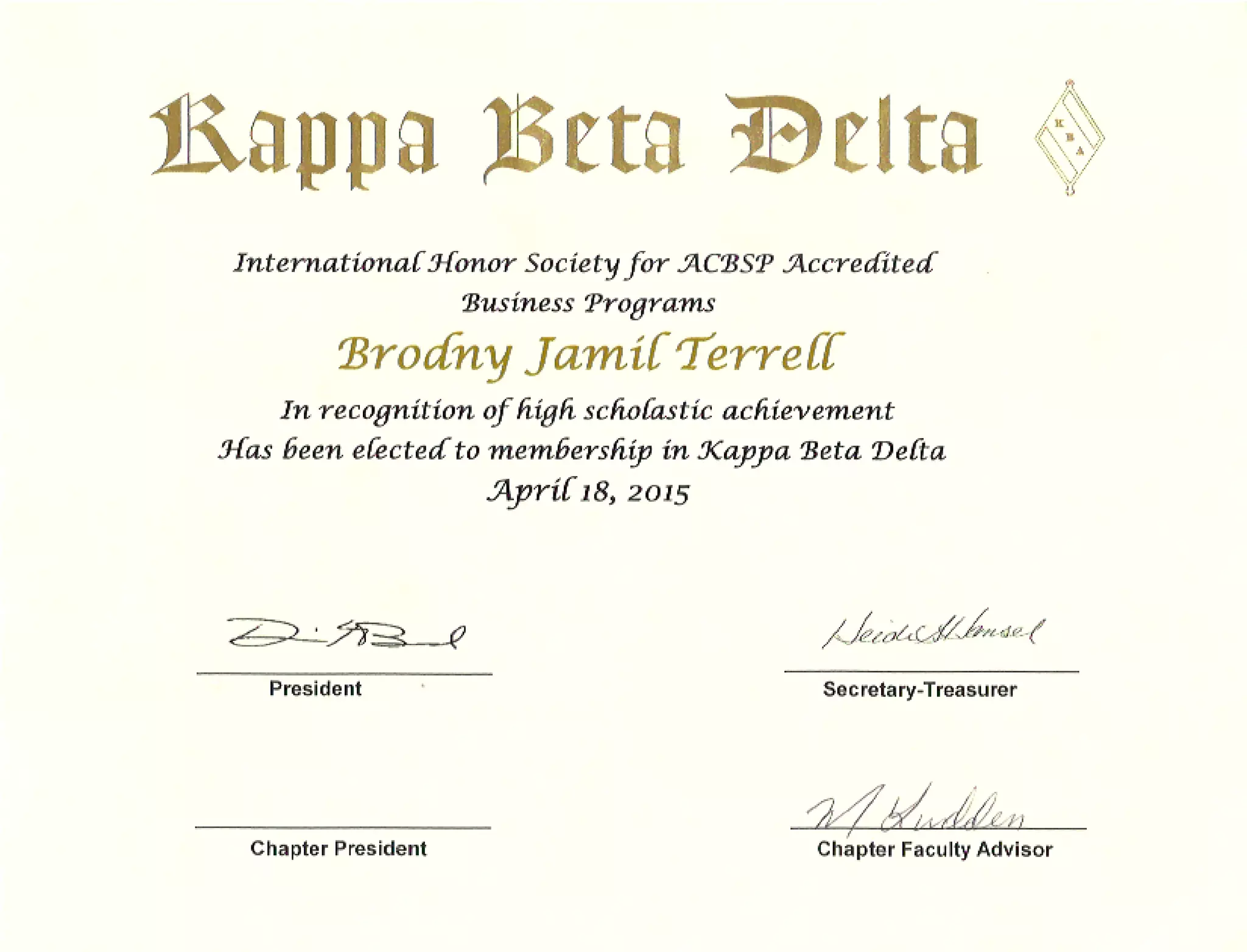 KAPPA BETA DELTA CERTIFICATE | PDF