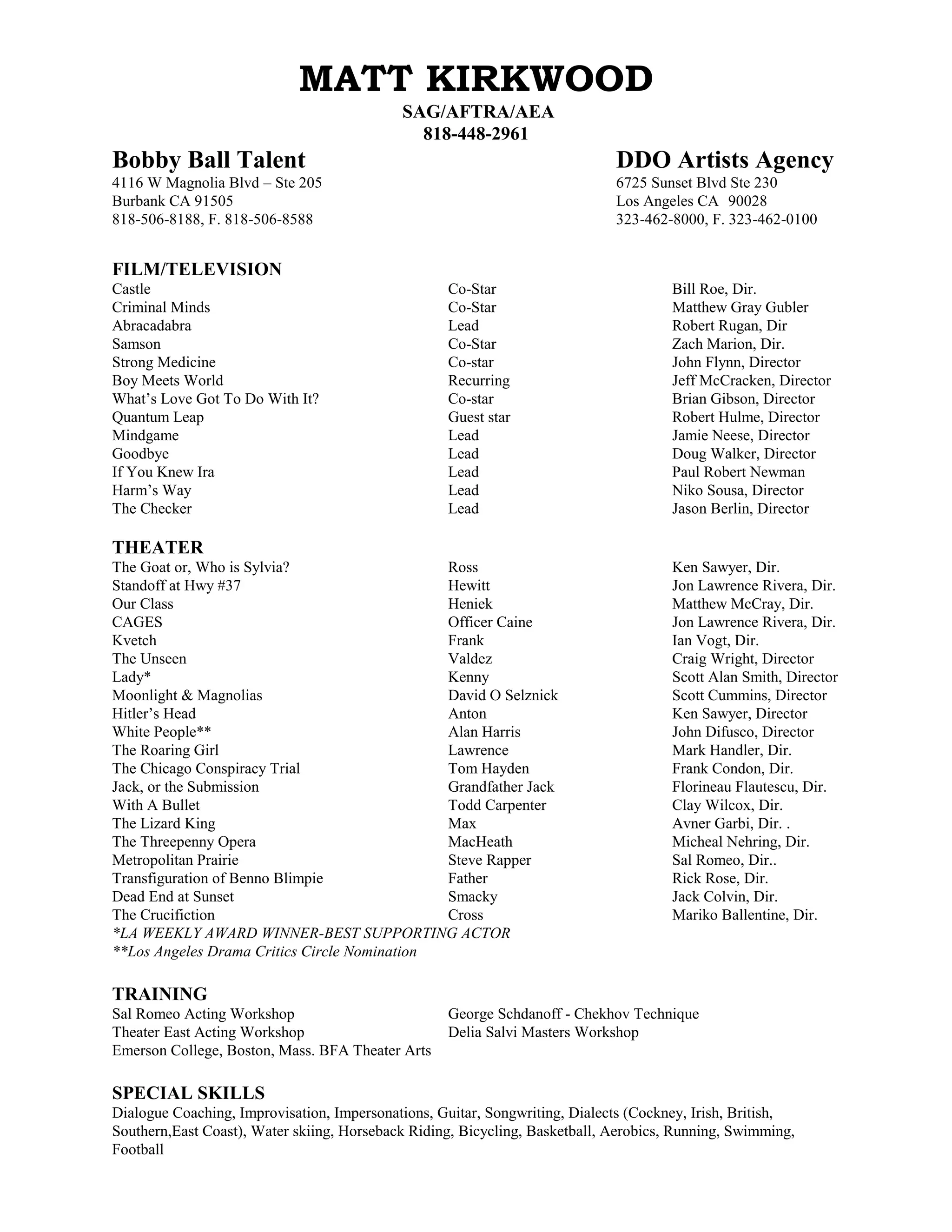 Matt Kirkwood Act Resume | PDF