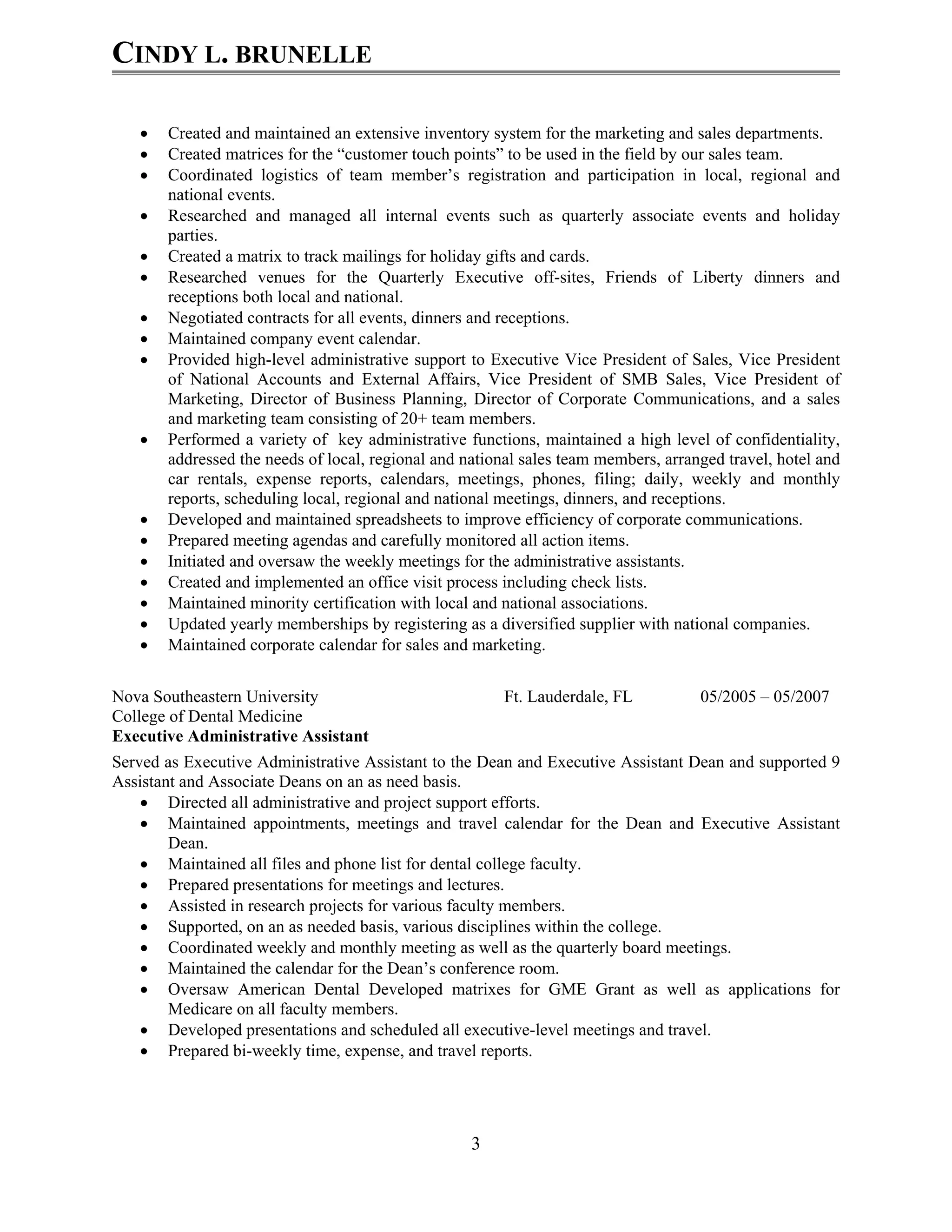 Cindy Brunelle Resume 9-7-2016 | PDF