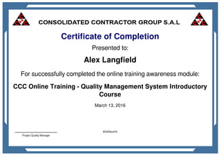 Alex Langfield management certificate | PPT