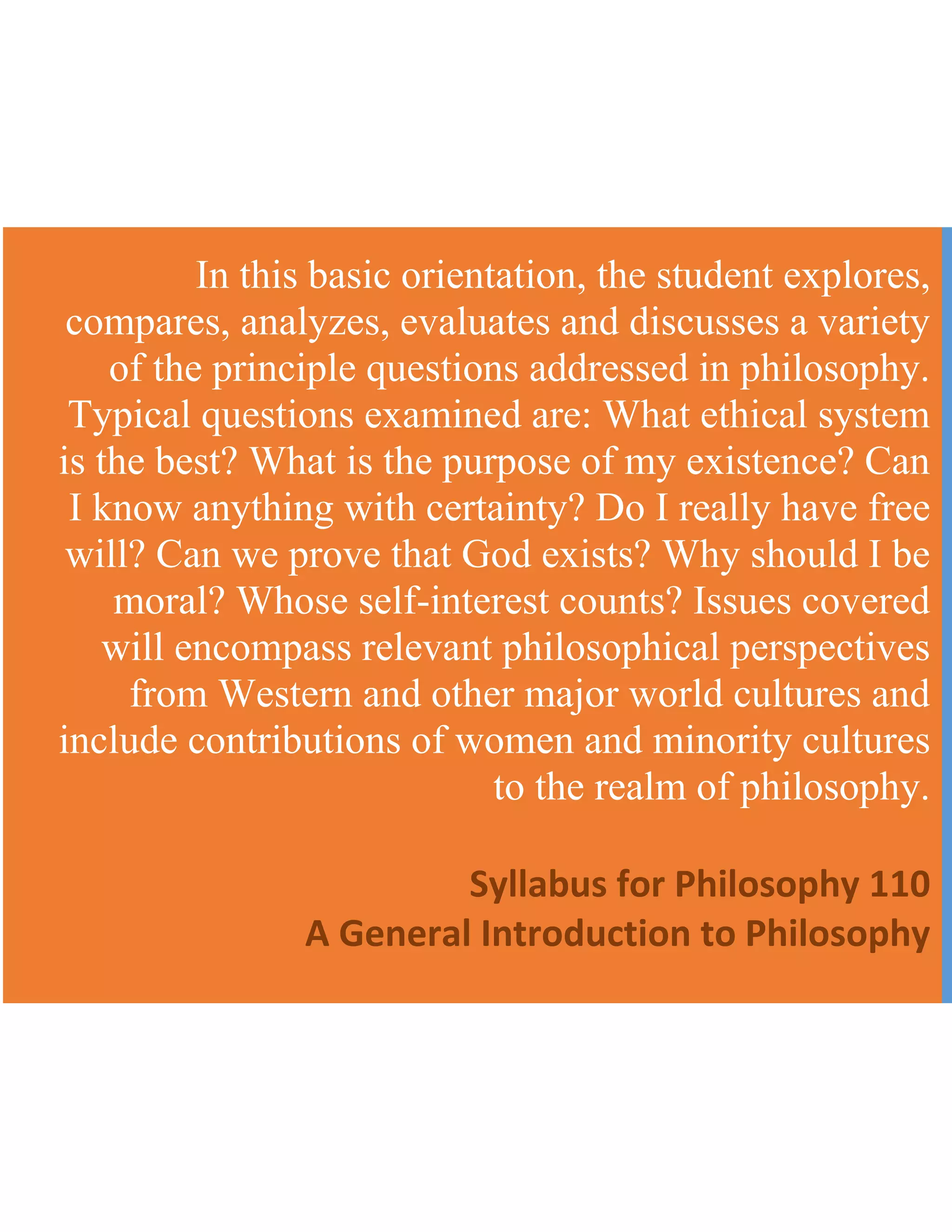 Intro to Philosophy Syllabus | PDF