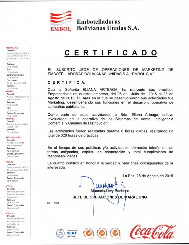 The Coca-Cola Company Certificate | PDF