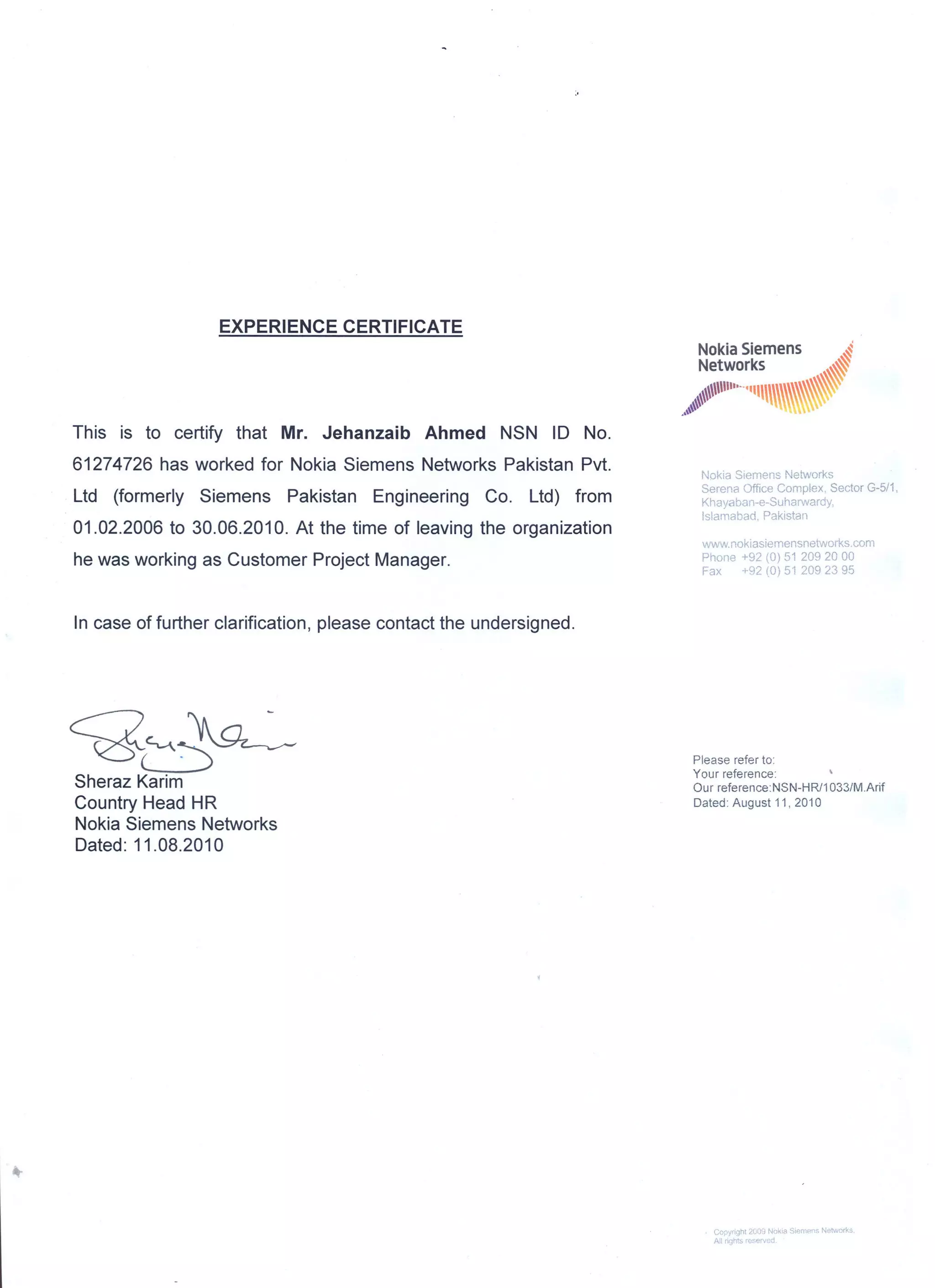 Jehanzaib Ahmed_Job Certificate | PDF