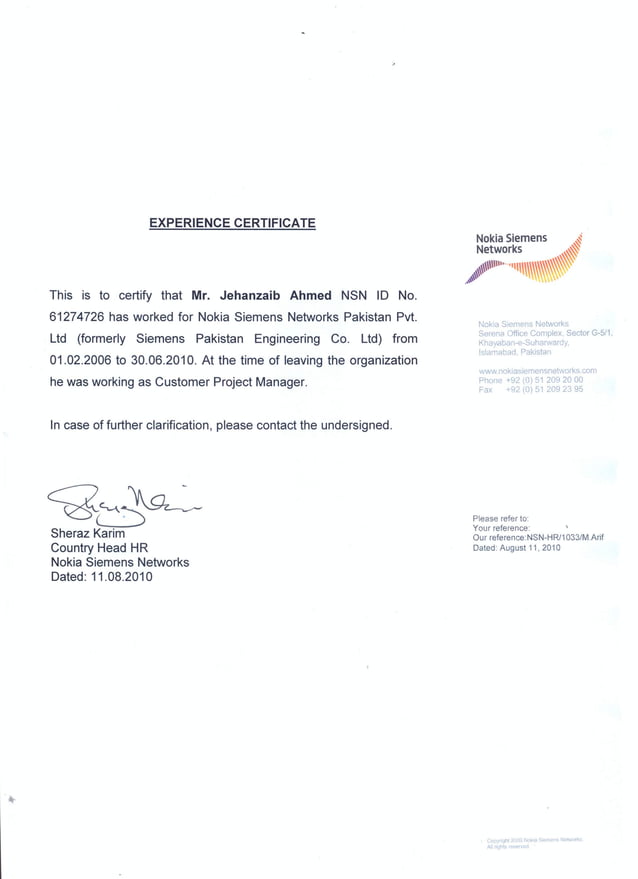 Jehanzaib Ahmed_Job Certificate | PDF