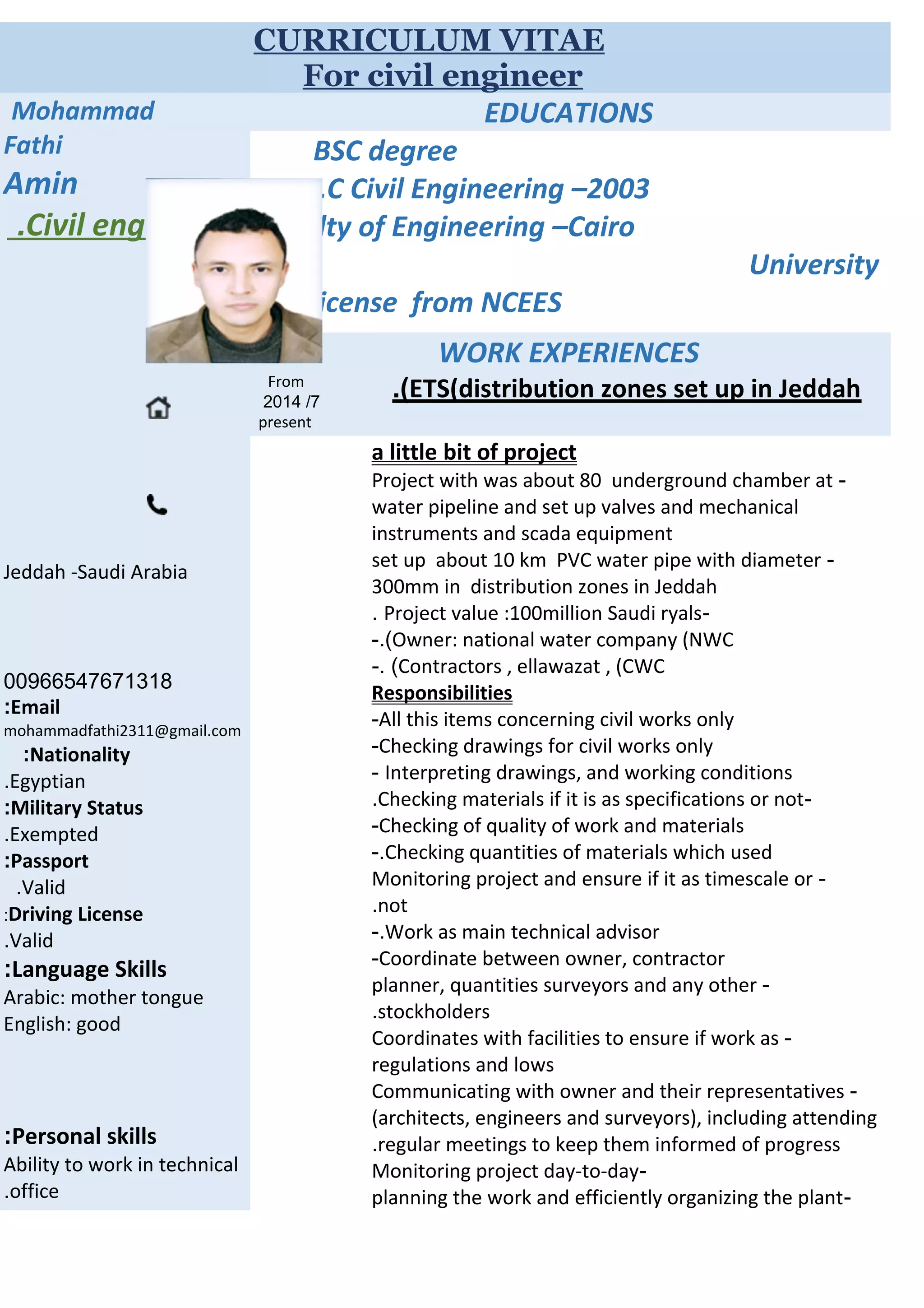 mohammad fathi cv2017 | DOC | Civil Engineering Industry | Industries