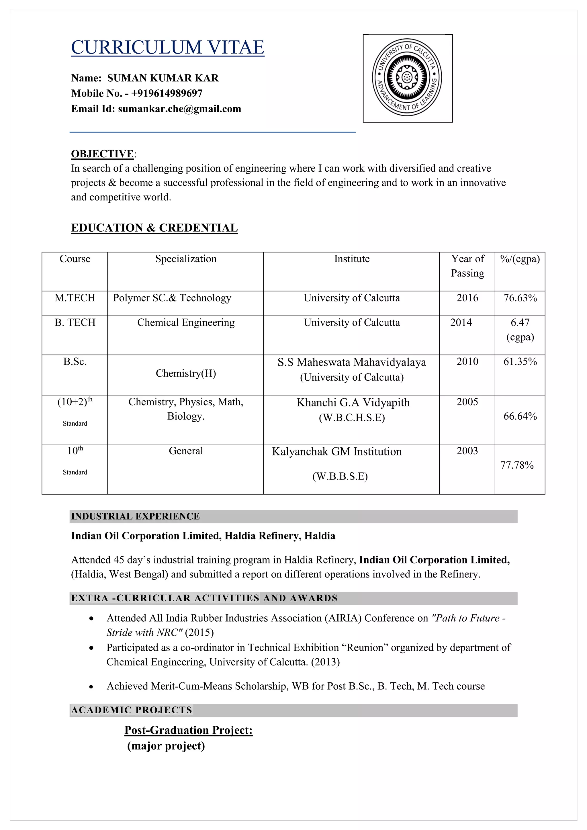 suman kar CV newpddddhy | PDF | Chemistry | Science