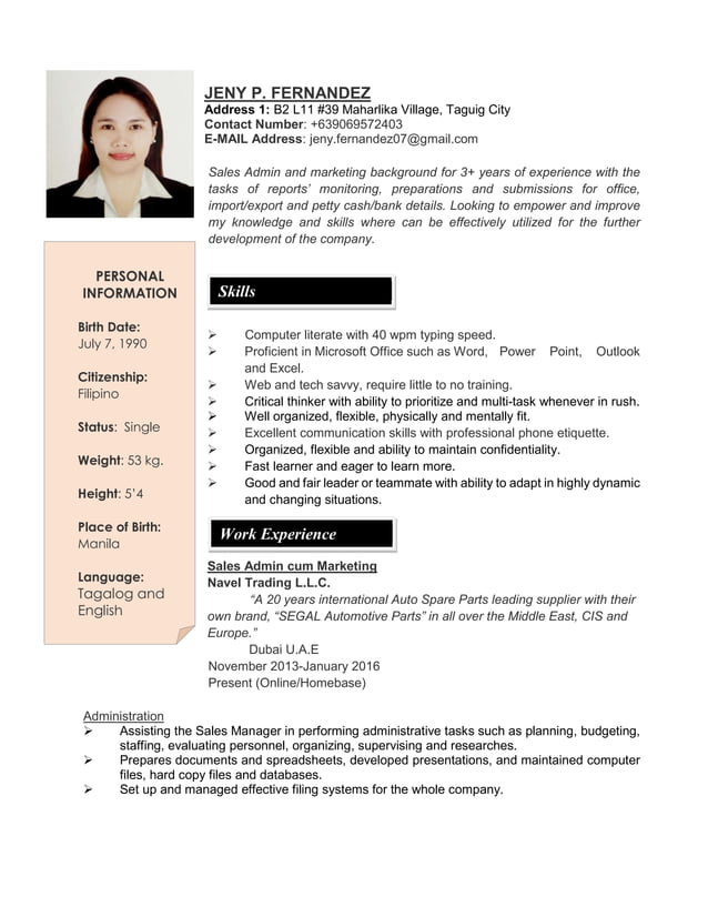 CV Ms. Fernandez | PDF | Sales | Business