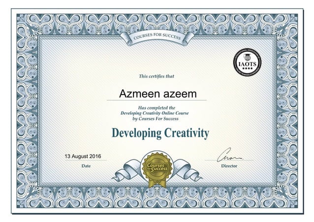 Developing Creativity Short Assessment Certificate - Azmeen azeem | PDF