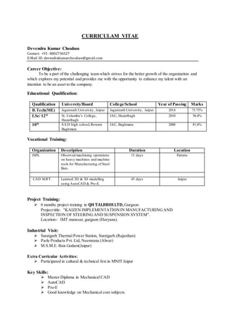 Devendra Kumar Chouhan CV | DOCX | Vocational Training | Careers
