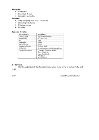 Devendra Kumar Chouhan CV | DOCX