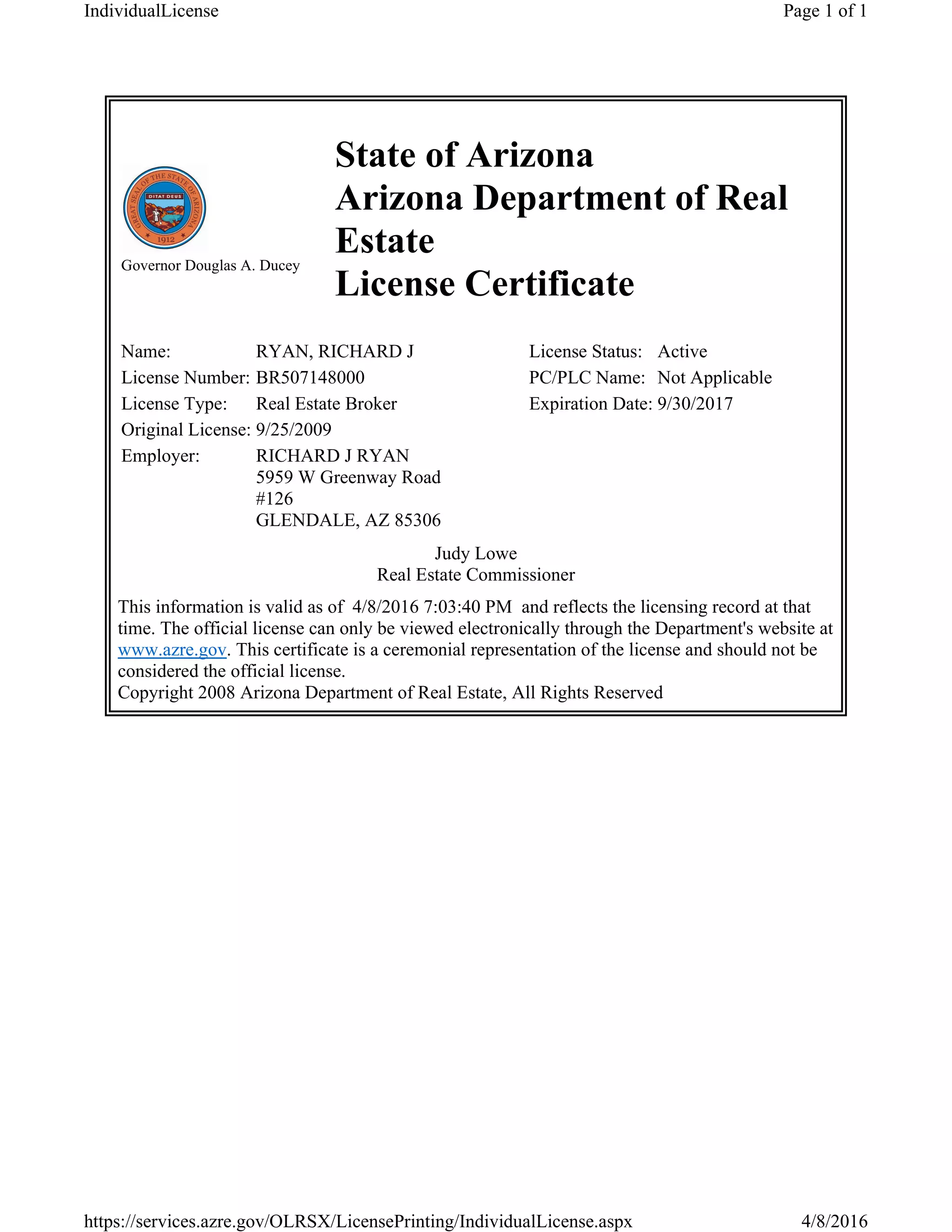 Arizona Real Estate Broker License | PDF