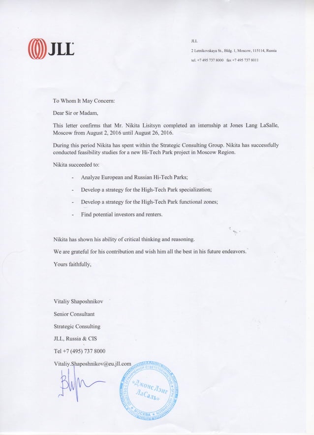 JLL Reference Letter | PDF