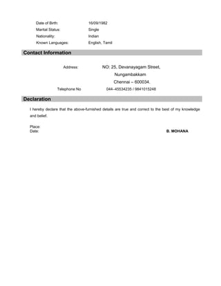 Mohana Resume V1-2016 | DOC