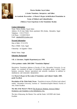 Marwa Adam Updated CV With Personal Photo . | PDF