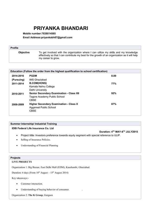 PRIYANKA BHANDARI RESUME | PDF