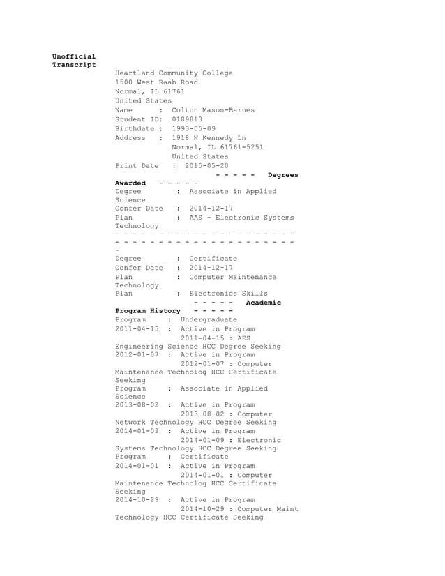 Unofficial Transcript | PDF