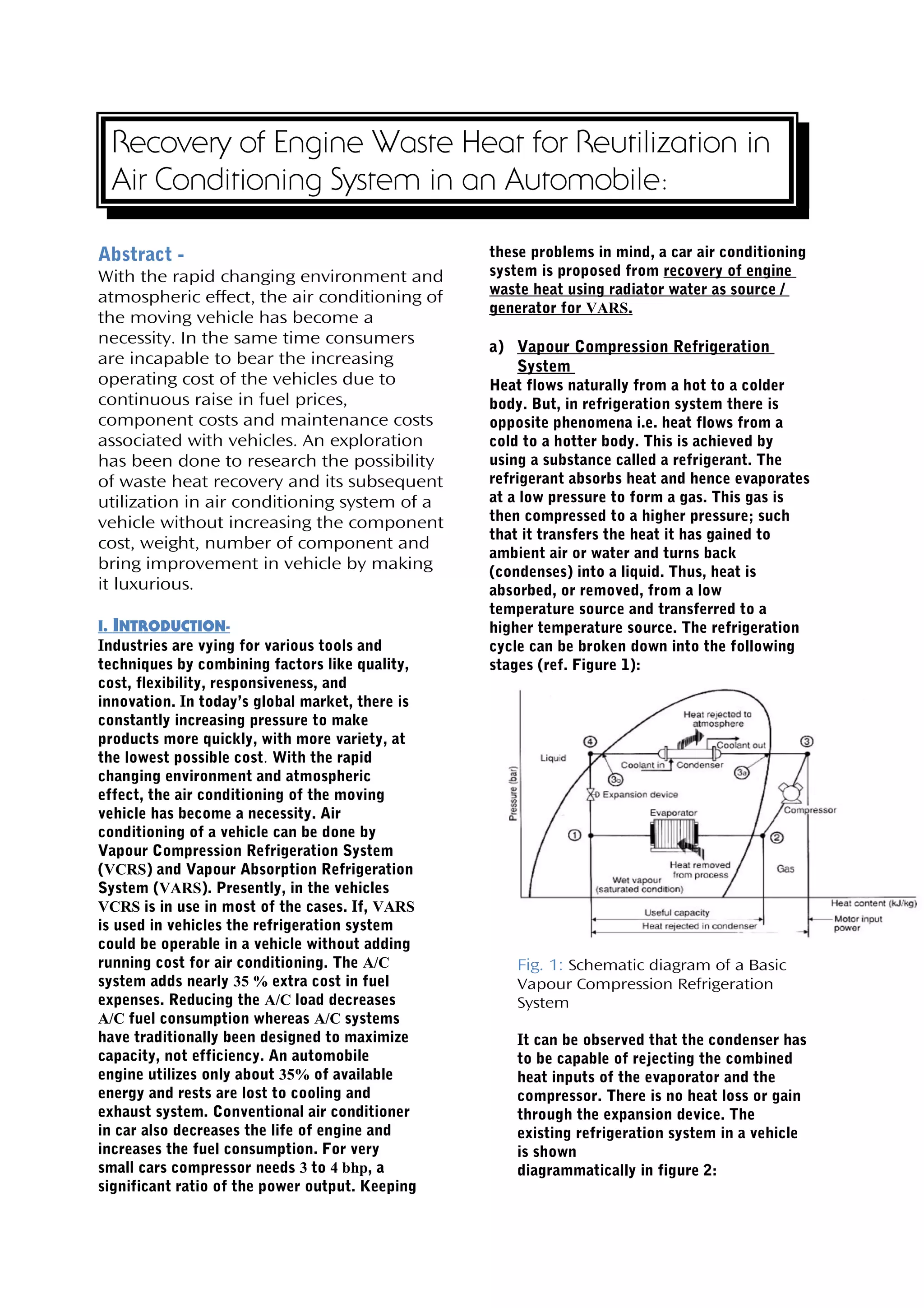 Recovery of Engine Waste Heat for Reutilization in Air Conditioning ...