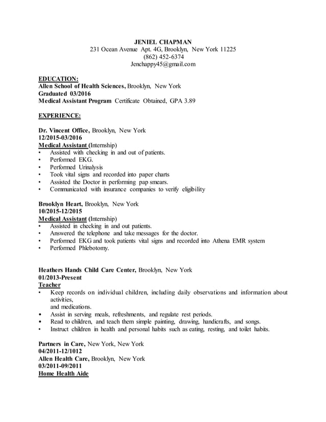 Chapman, Jeniel resume | PDF