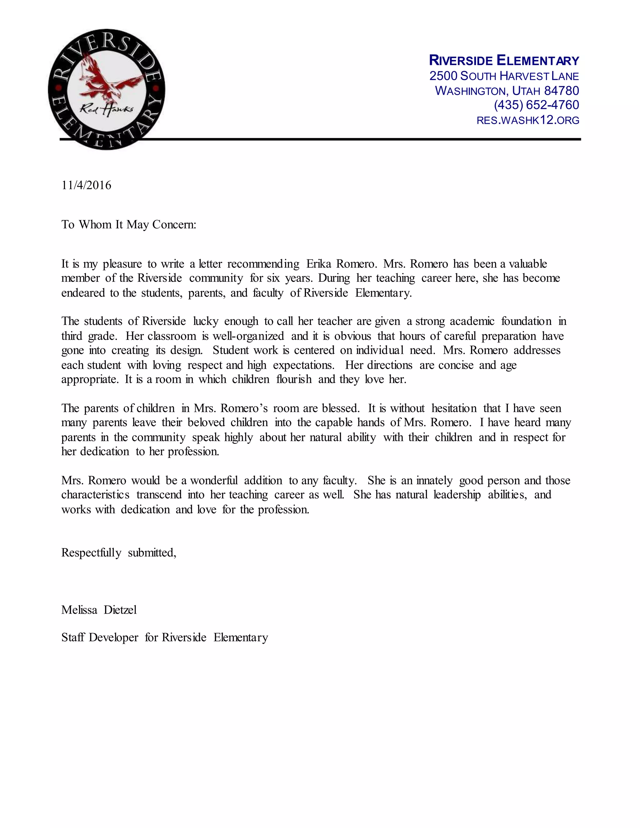 Letter of Recommendation for Portfolio | DOCX