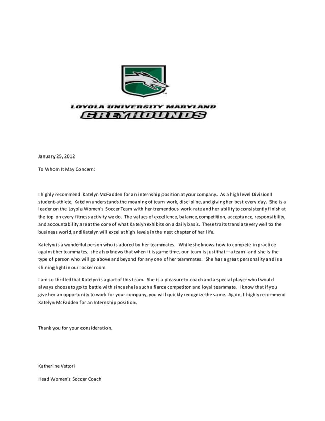 Letter from Coach - Katelyn McFadden | PDF