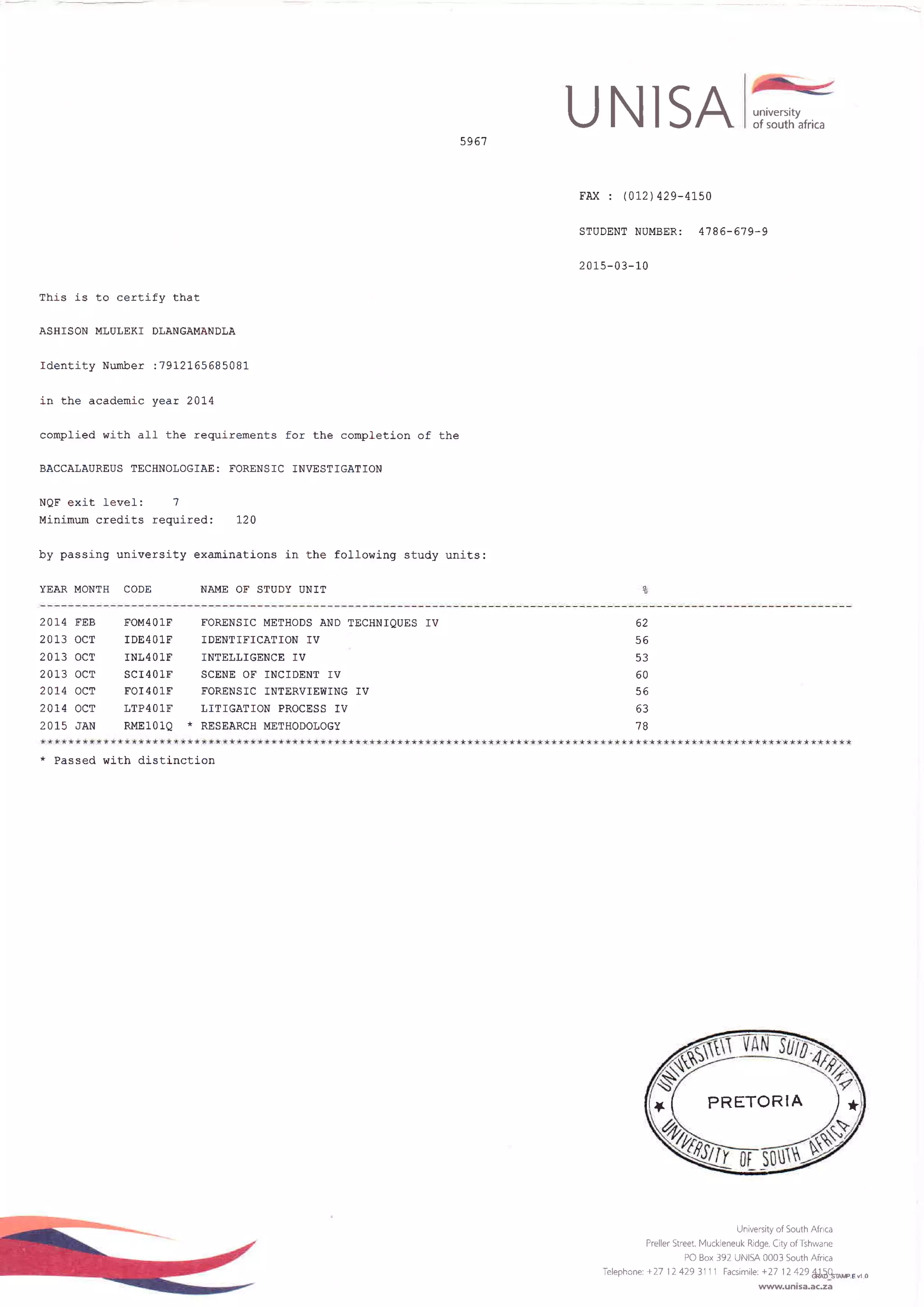 Academic record. unisa.PDF
