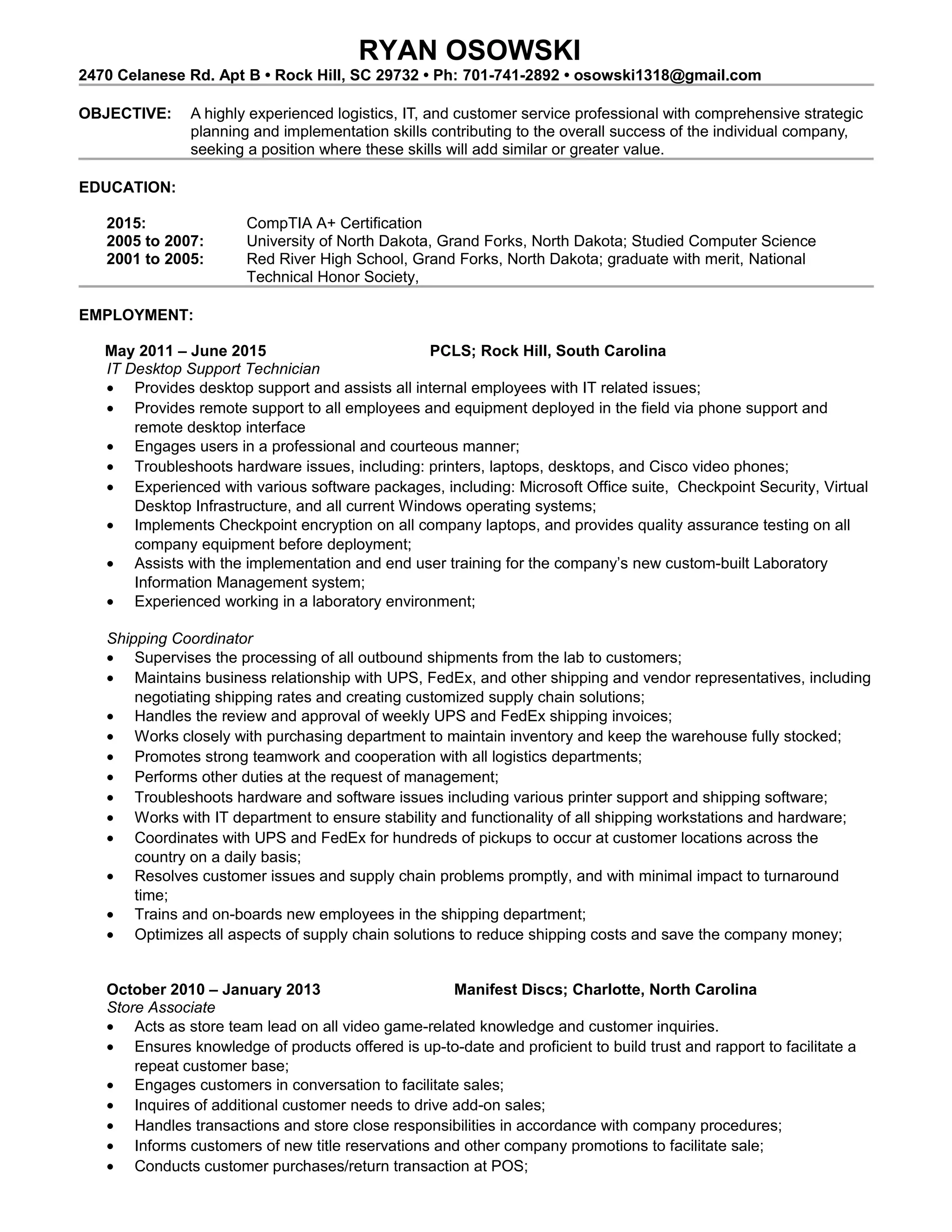 Resume - Ryan Osowski | DOC