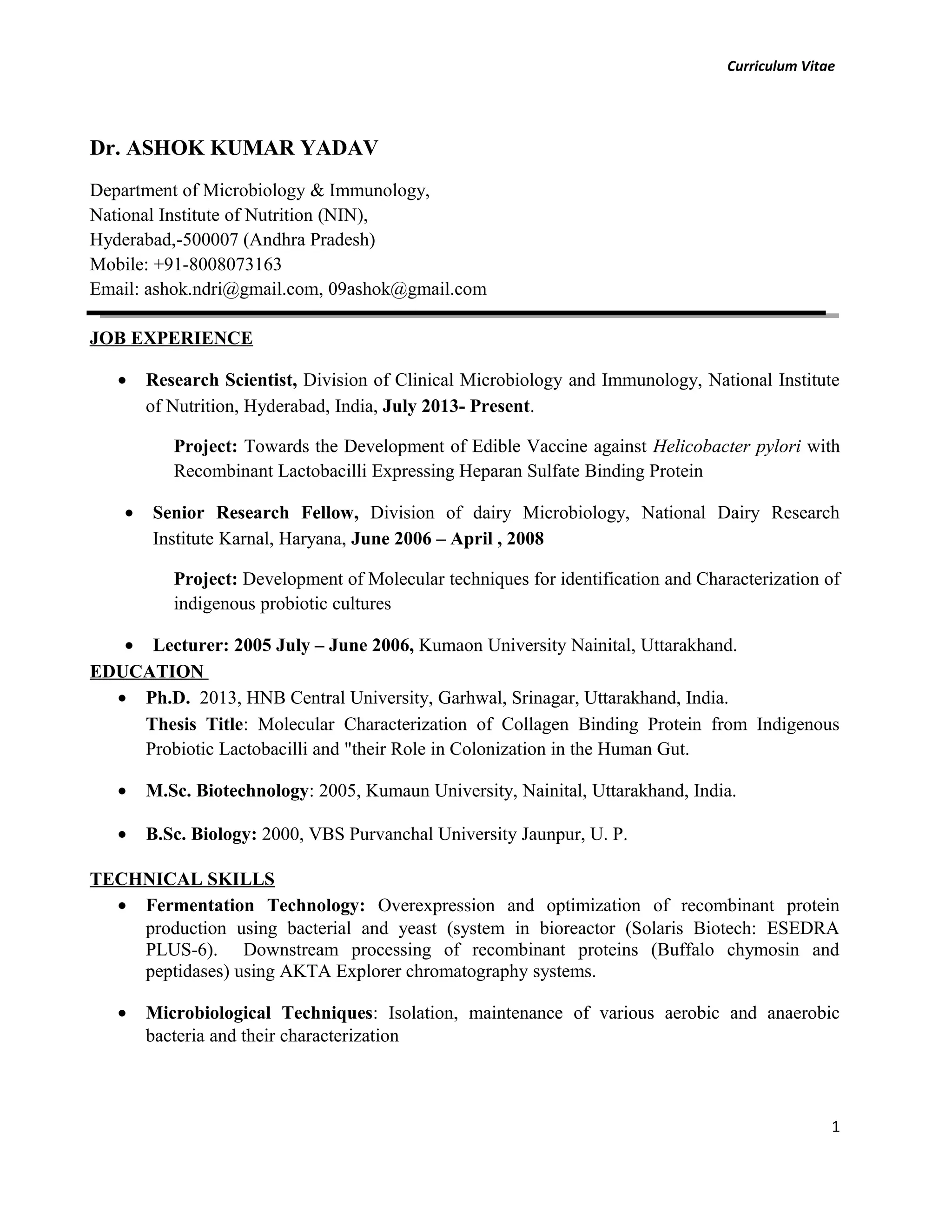 Dr Ashok CV | PDF
