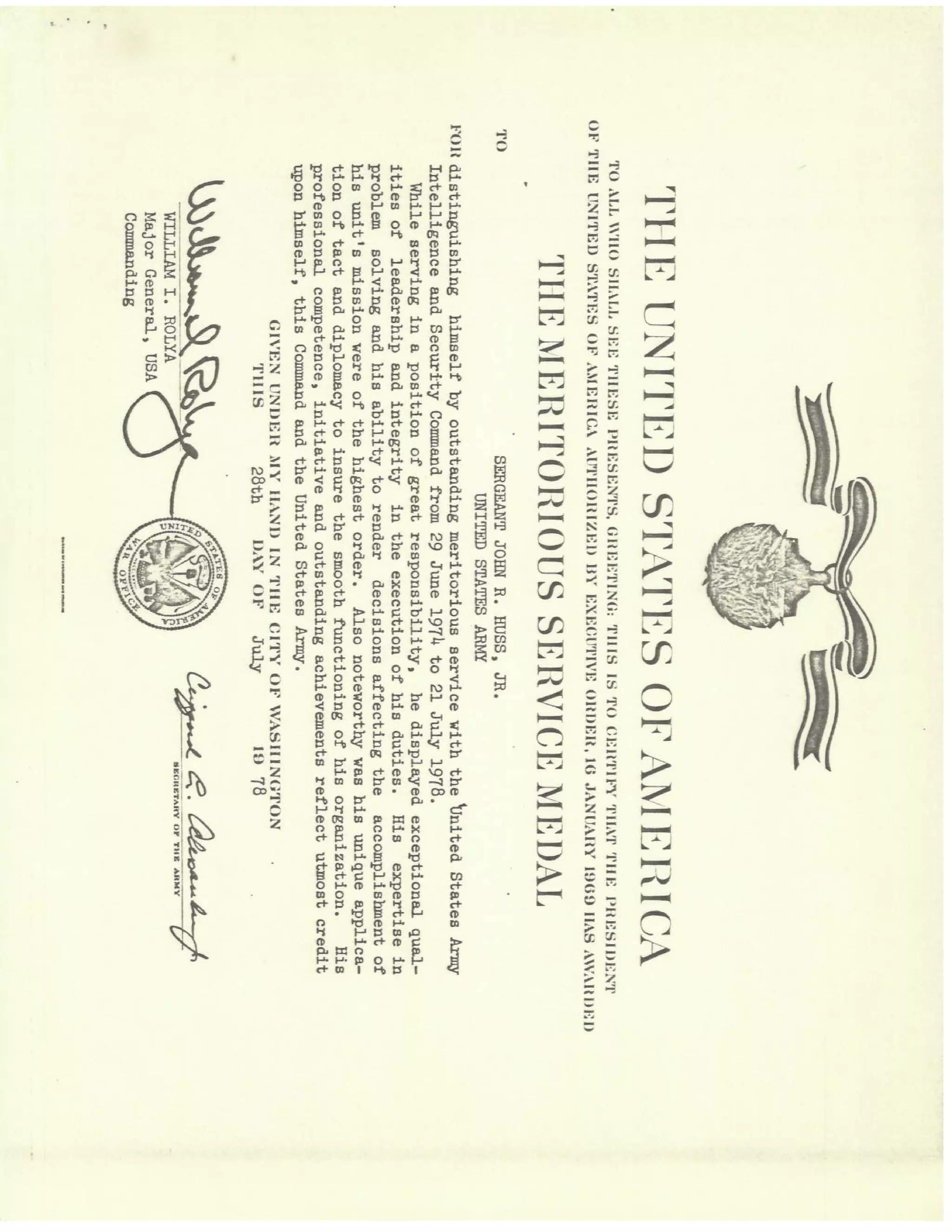 MERTORIOUS SERVICE MEDAL JUSTIFICATION AND CERTIFICATE | PDF