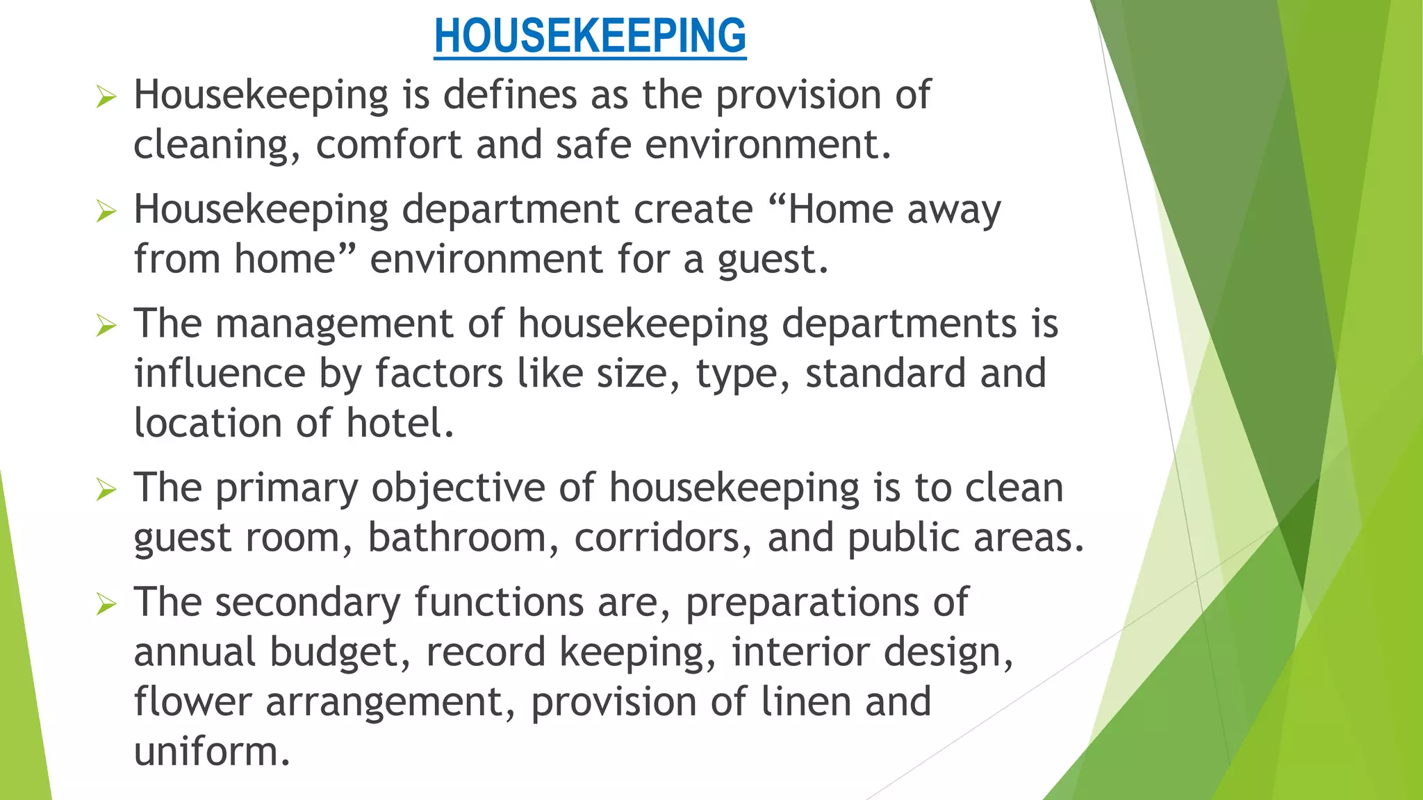 Presentation of Housekeeping and Accommodation operation Hospitality ...
