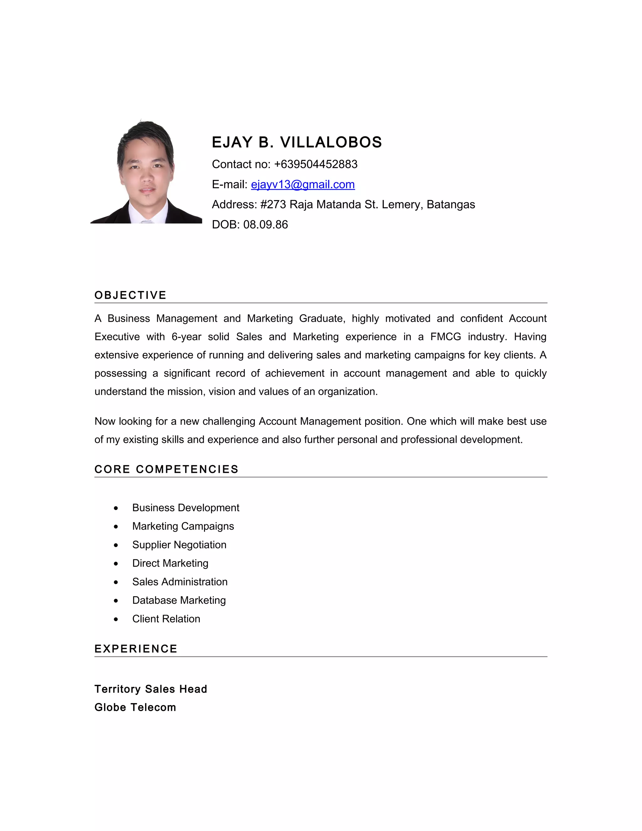 Ejay Villalobos CV | PDF