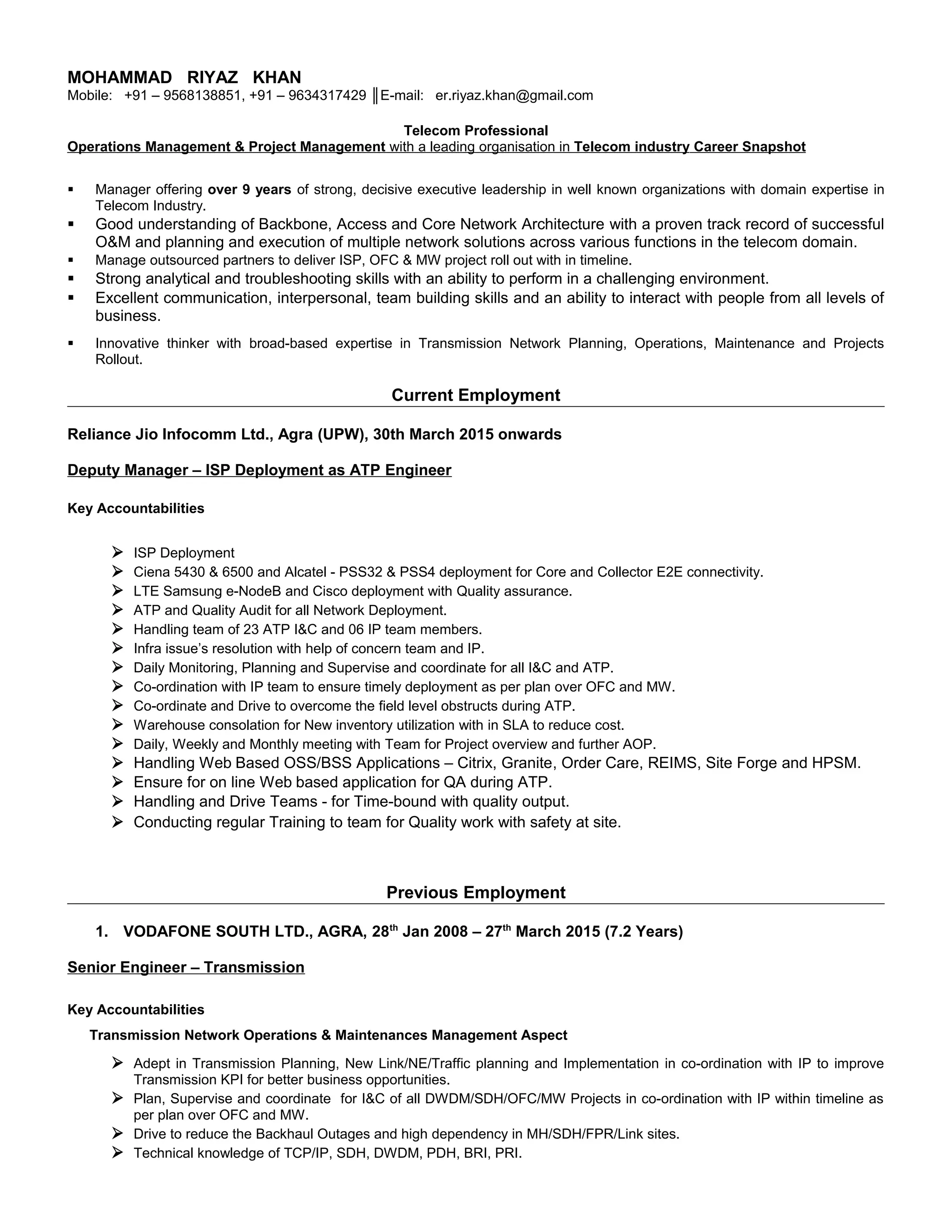 Mohd.RiyazKhan_Resume.docx | Computer Networking | Computing