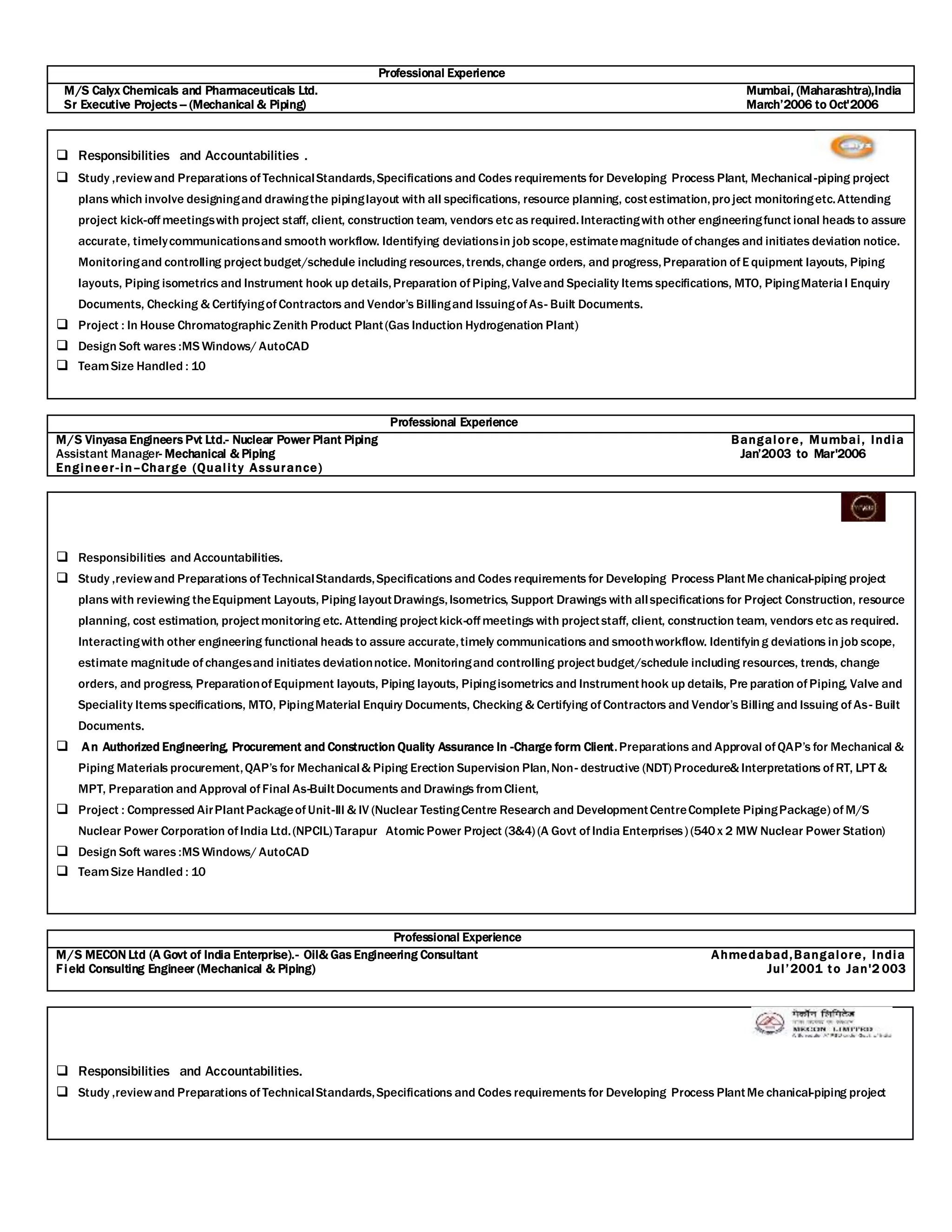 BKR Engg, Piping EPC Resume | DOCX