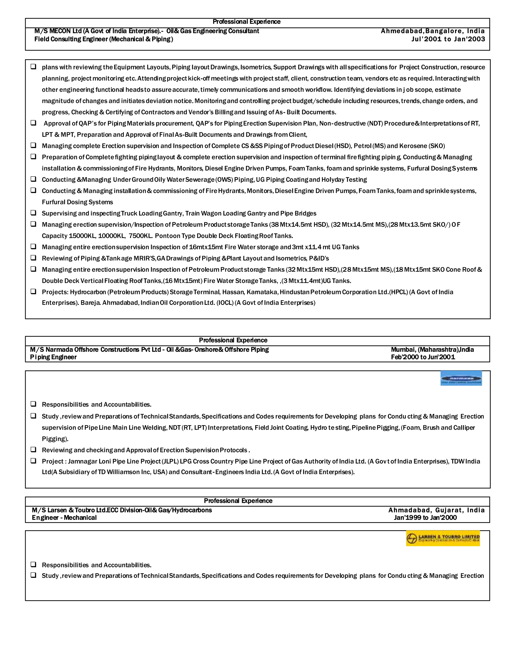 BKR Engg, Piping EPC Resume | DOCX