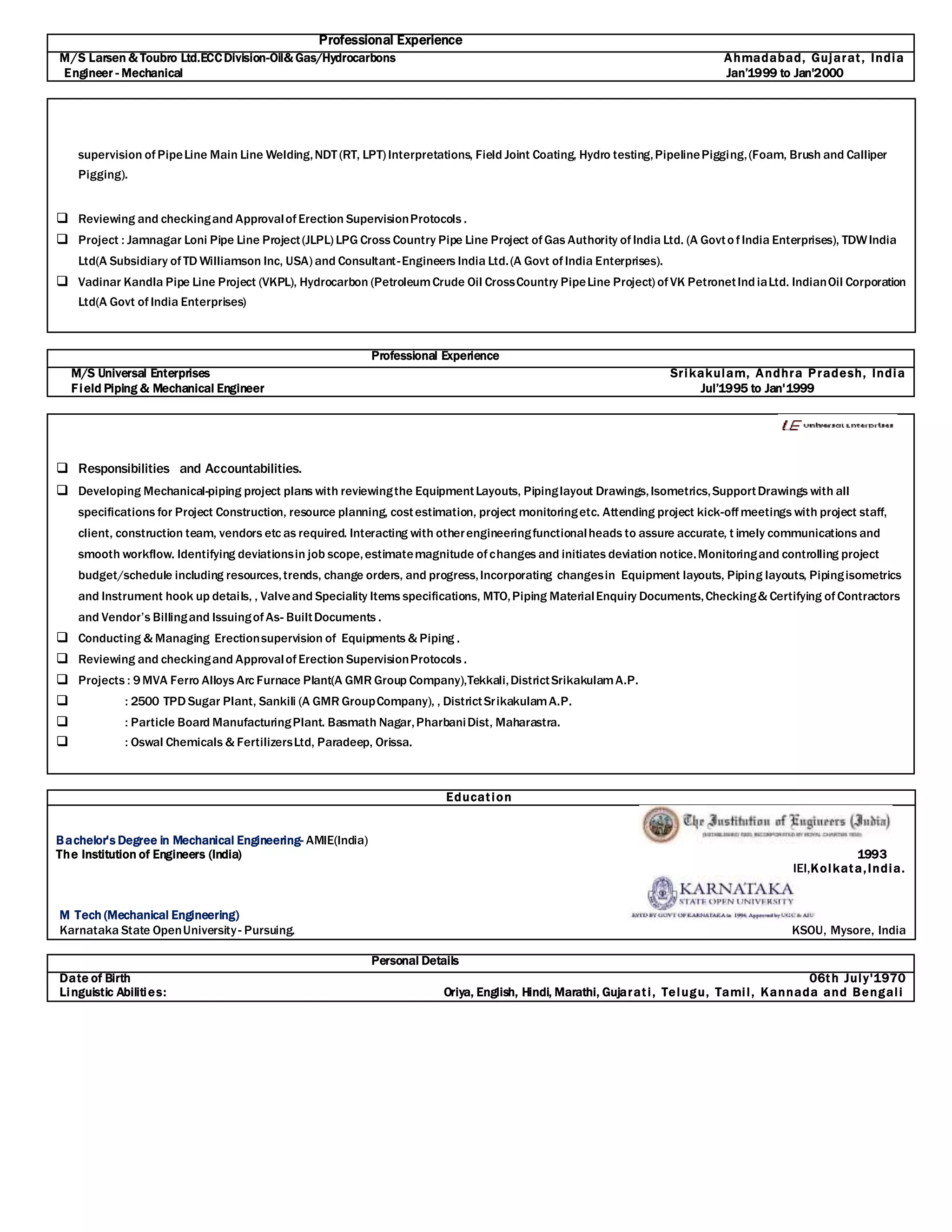 BKR Engg, Piping EPC Resume | DOCX