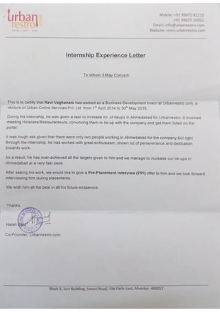 Internship Experience Letter | PDF