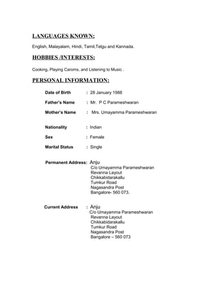 Anju Resume. | DOC