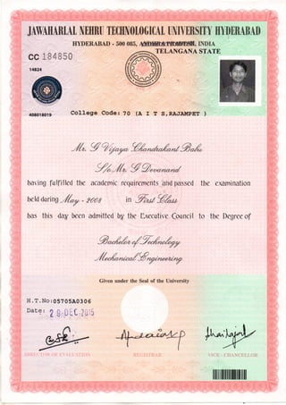 B.Tech Certificate | PDF