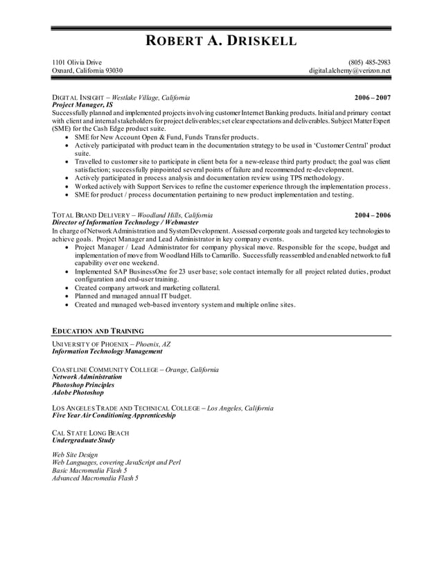 Robert Driskell_Current | DOCX | Computer Software and Applications ...
