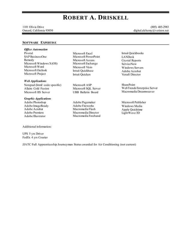 Robert Driskell_Current | DOCX | Computer Software and Applications ...
