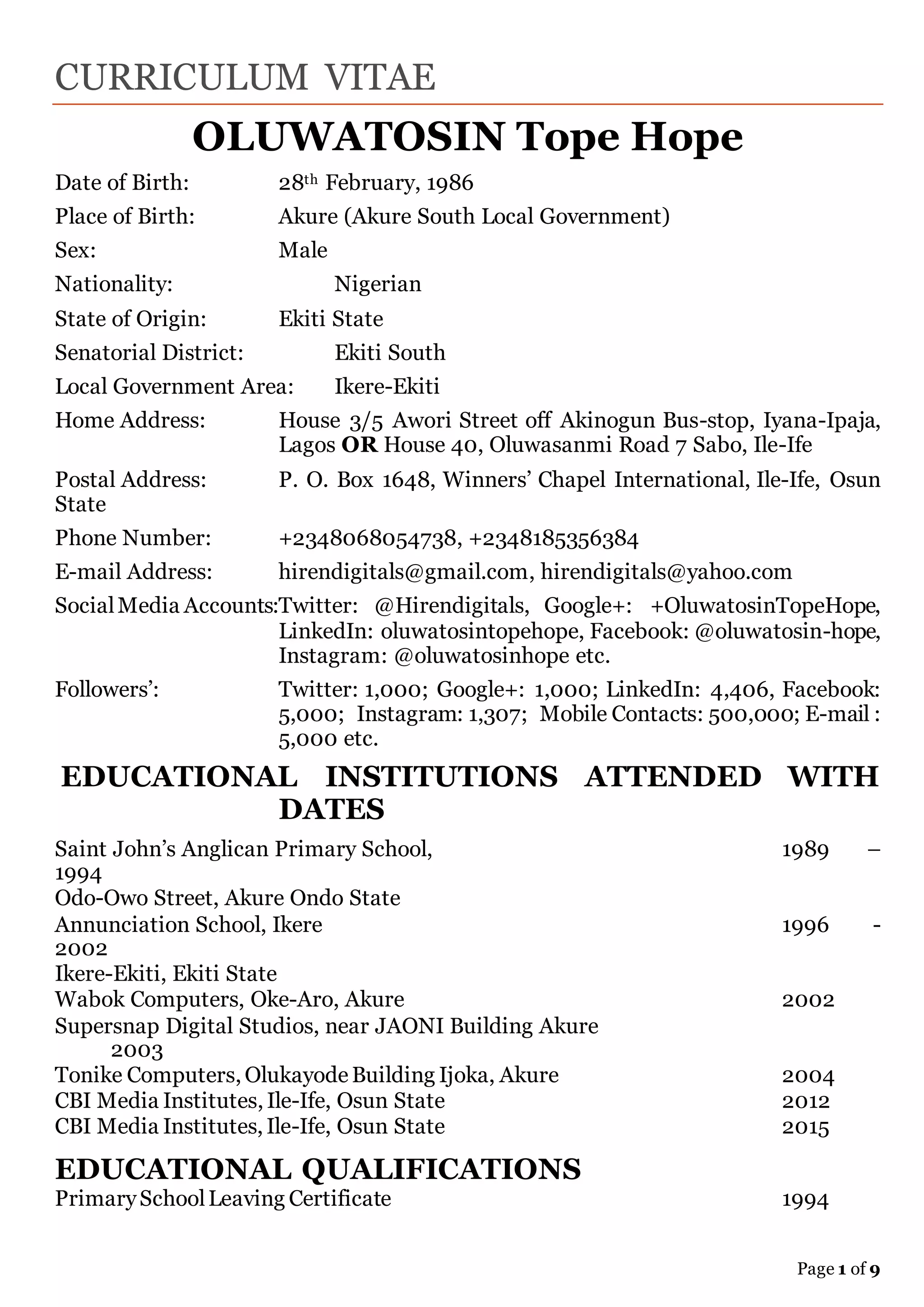 'Tosin Tope Hope....CURRICULUM VITAE | DOCX