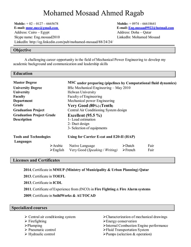 MOHAMED MOSAAD CV - MEP | PDF | Civil Engineering Industry | Industries