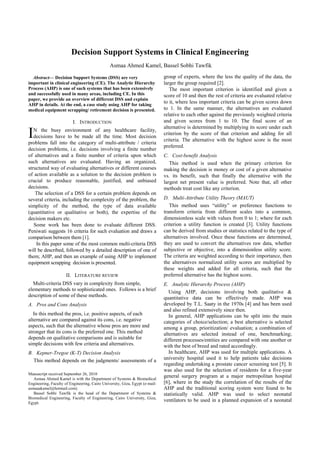 Decision Support Systems in Clinical Engineering | PDF