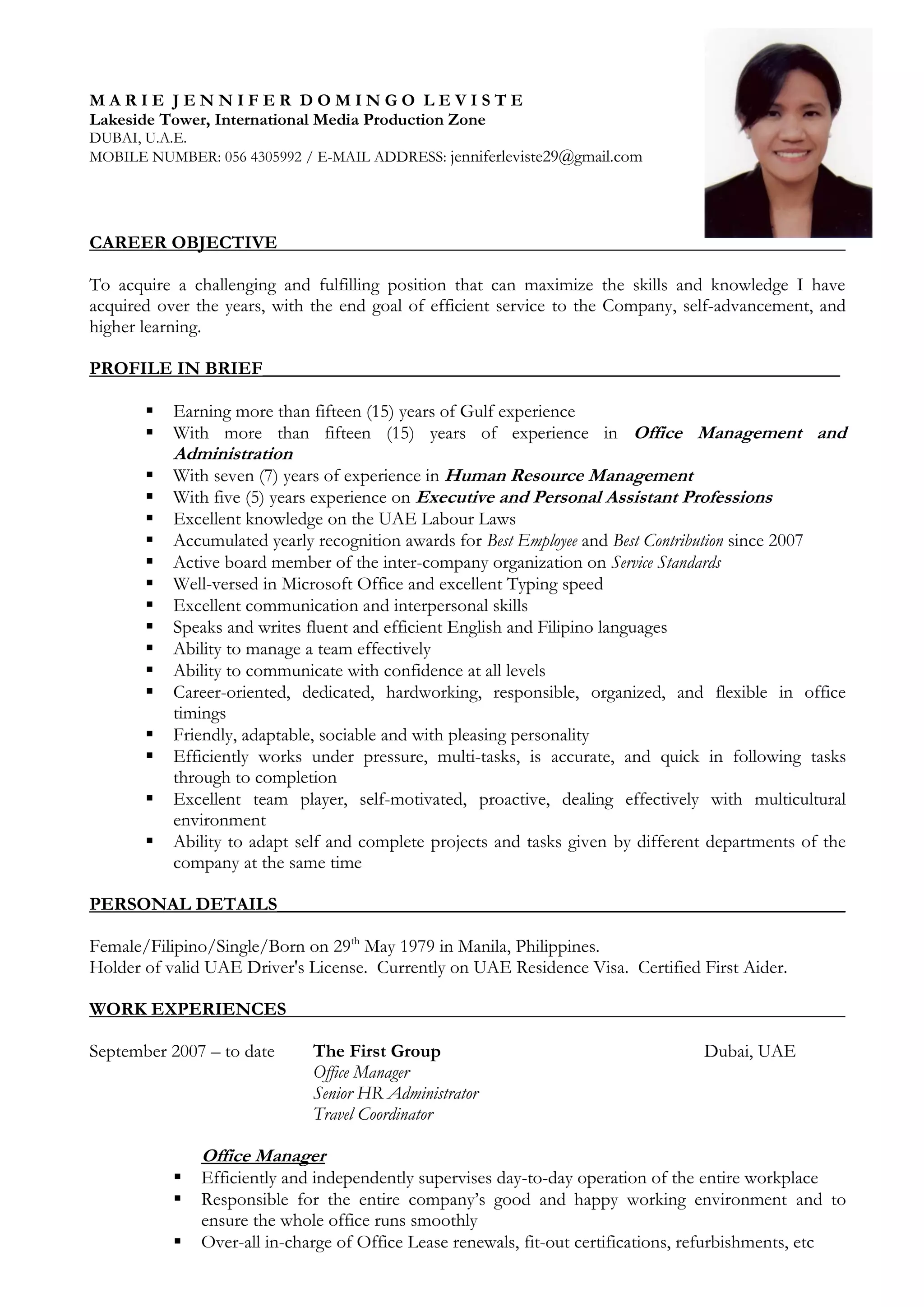 Curriculum Vitae of Jennifer D Leviste | PDF