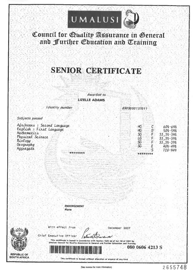 matric certificate