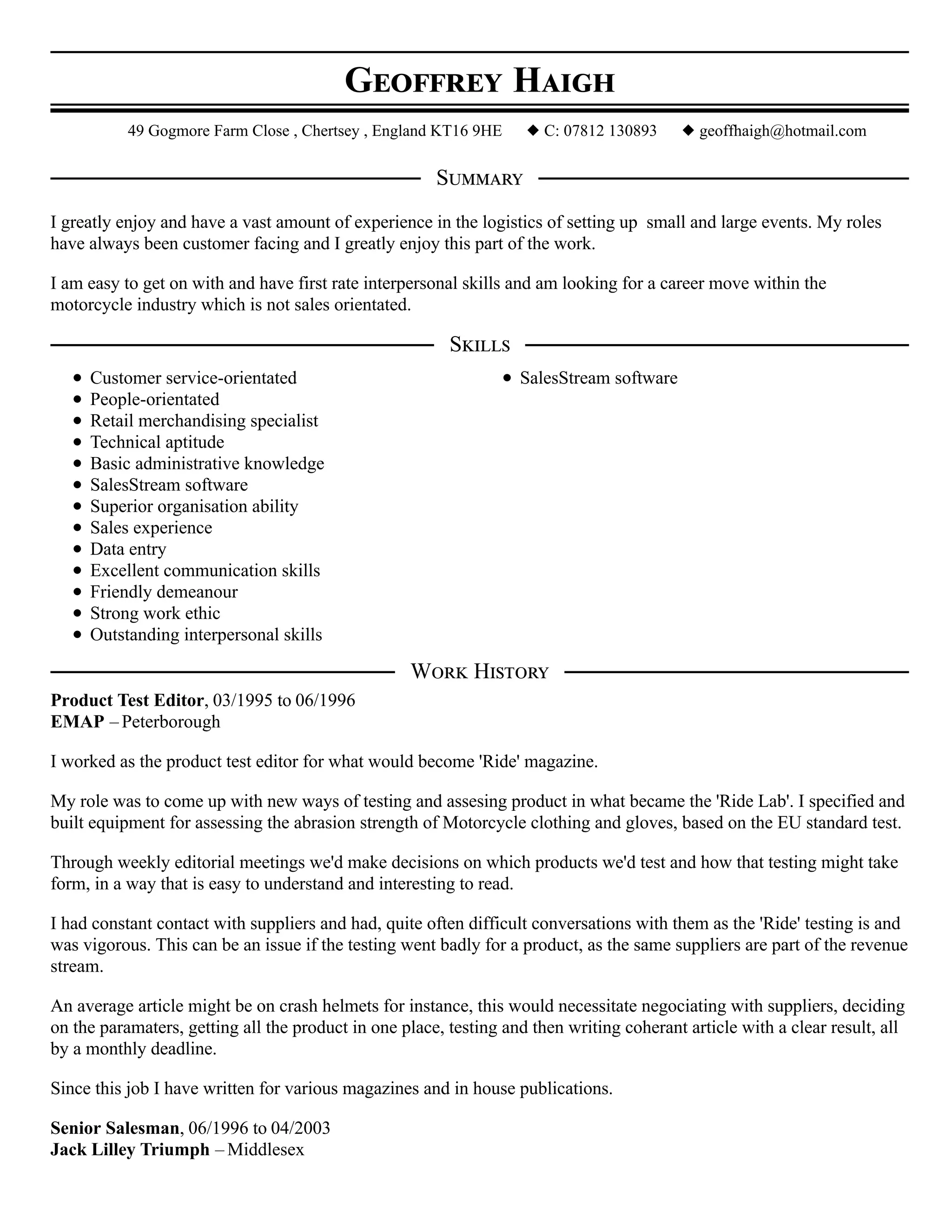 CV Geoff | PDF | Business | Business and Finance