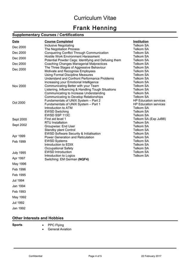 Frank CV | DOC | Business Administration | Business